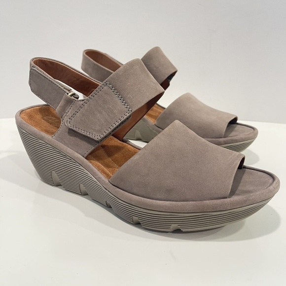 Clarks | Shoes | Clarks Clarene Allure Wedge Sandals Beige Taupe ...